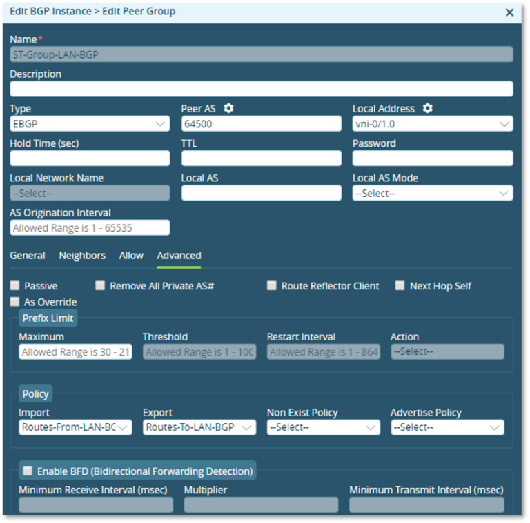 Dynamic Protocol Configuration – BGP - Academy Versa Networks