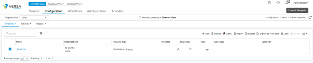 Managing Template Snapshots on Versa SD-WAN - Academy Versa Networks