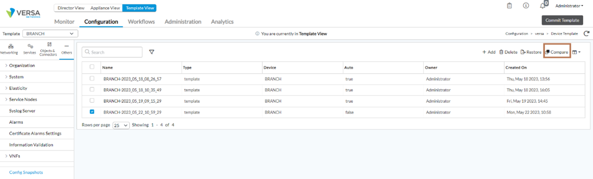 Managing Template Snapshots on Versa SD-WAN - Academy Versa Networks