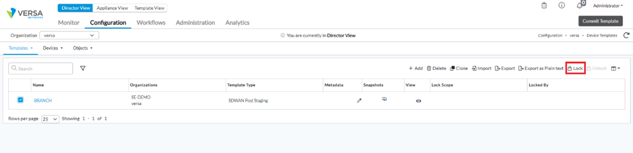 Manage Template Snapshots on Versa SD-WAN