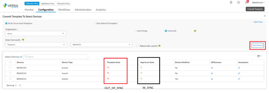 Manage Template Snapshots on Versa SD-WAN