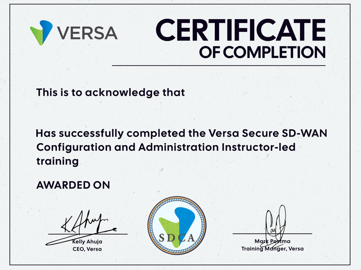 Versa SD-CA SP 2 | SD-WAN Configuration & Admin Course